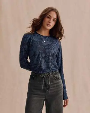 Splendid Cecelia Floral Burnout Long Sleeve Tee - Shell