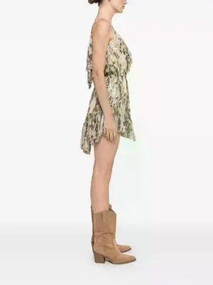 NISSA Silk Snake Print Ruffled Mini Dress - Neutrals