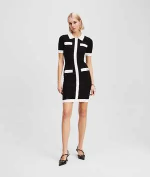Karl Lagerfeld Contrast Piping Polo Dress - Black