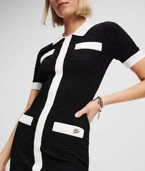 Karl Lagerfeld Contrast Piping Knit Polo Dress