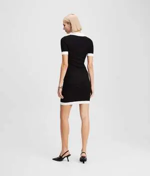 Karl Lagerfeld Contrast Piping Knit Polo Dress