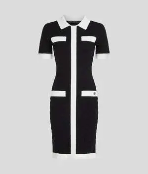 Karl Lagerfeld Contrast Piping Knit Polo Dress