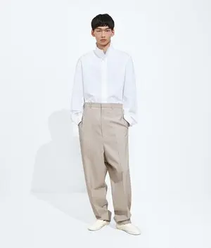Bottega Veneta Wool And Cotton Pants - Beige/light Blue