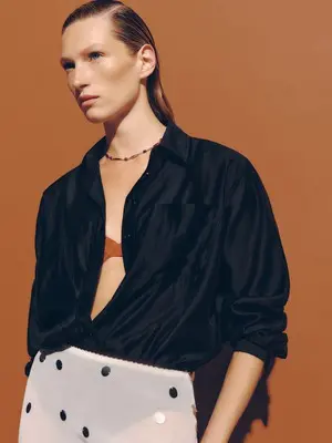 REFORMATION Oversized Sheer Shirt - Black