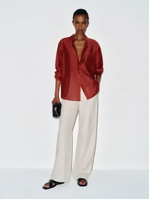 REFORMATION Oversized Sheer Shirt - Red