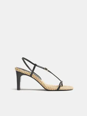 REFORMATION Pina Heeled Sandal Leather Natural Raffia