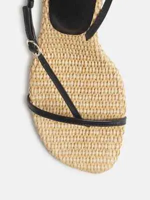 REFORMATION Pina Heeled Sandal Leather Natural Raffia