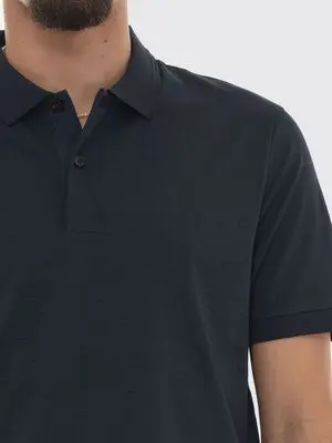 BOSS Short-sleeved Cotton Polo Shirt With Ribbed Collar And Two-button Placket - Blue