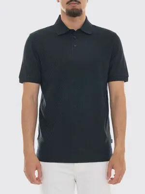 BOSS Jacquard Cotton Knit Polo Shirt With Ribbed Collar - Blue