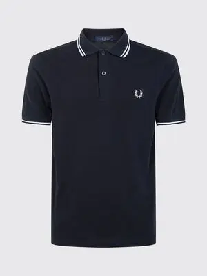 Fred Perry Cotton Polo Shirt With Contrast Tipping And Embroidered Logo - Blue