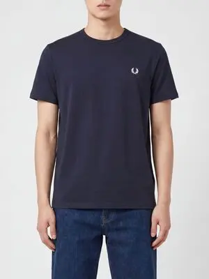 Fred Perry Slim Fit Cotton Crew Neck T-shirt With Embroidered Logo - Blue