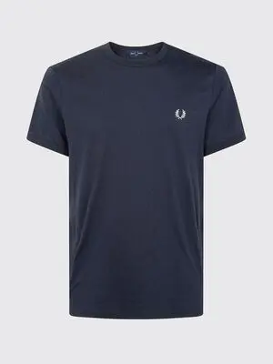 Fred Perry Slim Fit Cotton Crew Neck T-shirt With Embroidered Logo - Blue