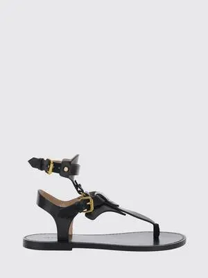 Isabel Marant Étoile Low-heeled Calf Leather Thong Sandals With Ankle Strap - Black
