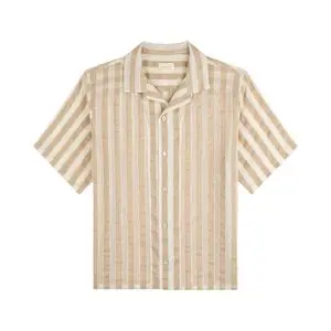 Aimé Leon Dore Linen Blend Striped Camp Shirt - Tan