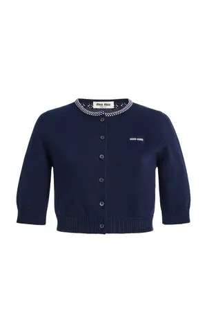 Miu Miu Cropped Cotton Cardigan - Navy