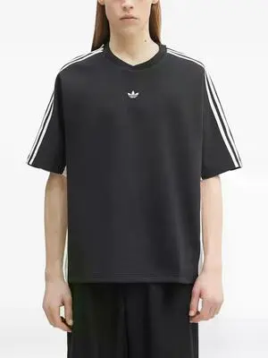 Adidas Logo-embroidered Striped-sleeve T-shirt - Black