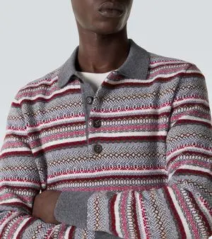Eleventy Striped Wool Jacquard Polo Sweater