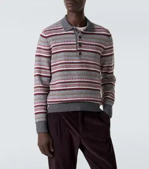 Eleventy Striped Wool Jacquard Polo Sweater