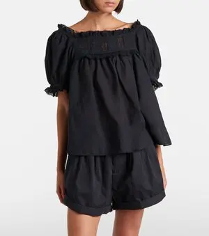 DÔEN Lace-trimmed Cotton-blend Top