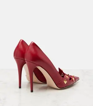 Valentino Garavani Studded Leather Pointed Toe Pumps - Red