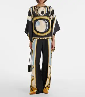 La DoubleJ Club Printed Silk Twill Wide-leg Trousers - Multicoloured