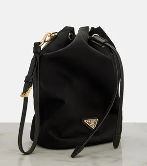 Prada Re-nylon Leather-trimmed Bucket Bag - Black