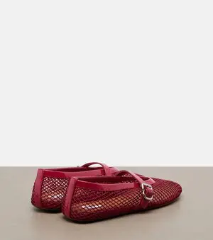 Alaïa Leather-trimmed Fishnet Mary Jane Flats - Red