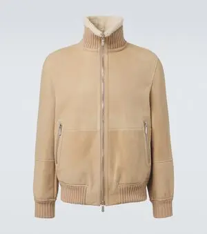 Brunello Cucinelli Shearling-lined Suede Bomber Jacket - Beige