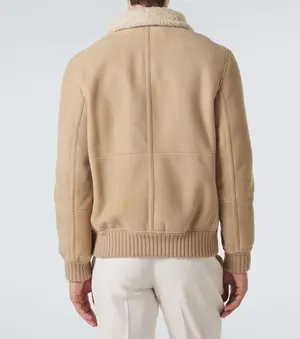 Brunello Cucinelli Shearling-lined Suede Bomber Jacket - Beige