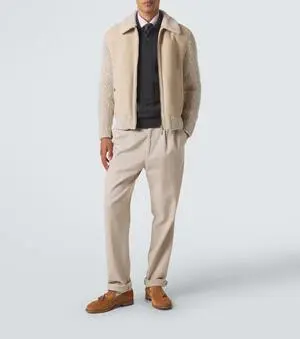 Eleventy Shearling-lined Suede And Knit Bomber Jacket
