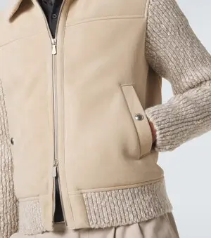 Eleventy Shearling-lined Suede And Knit Bomber Jacket
