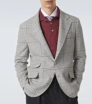Brunello Cucinelli Checked Silk, Wool, And Cashmere Blazer