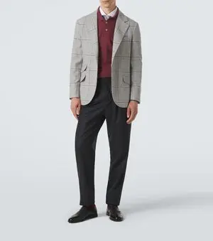Brunello Cucinelli Checked Silk, Wool, And Cashmere Blazer