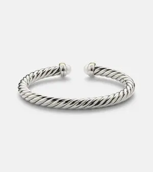 David Yurman Cable Flex Sterling And 14k Yellow Gold Cuff Bracelet With Diamonds And Pearls