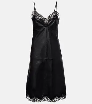Magda Butrym Lace-trimmed Leather Midi Slip Dress - Black