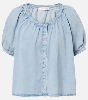 FRAME Gathered Cotton-blend Shirt - Blue
