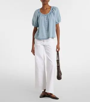 FRAME Gathered Cotton-blend Shirt - Blue