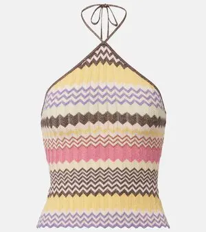 Faithfull The Brand Ria Chevron Halterneck Lame Top - Multicoloured