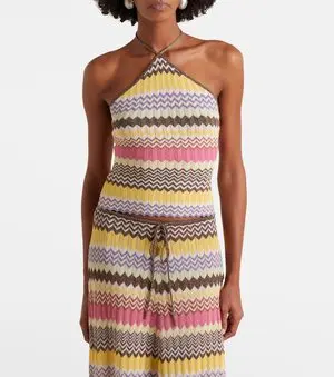 Faithfull The Brand Ria Chevron Halterneck Lame Top - Multicoloured