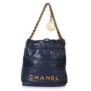 Chanel Navy Quilted Calfskin 22 Hobo Bag - Blue