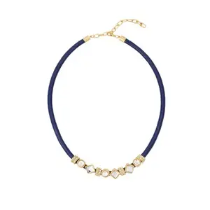 Saachi Bling Charm Leather Navy Necklace - Blue