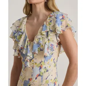 Ralph Lauren Floral Ruffle-trim Georgette Gown