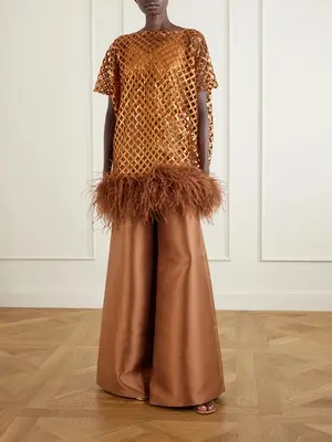 DIMA AYAD Satin-twill Wide-leg Pants - Gold