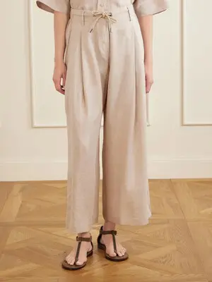 Brunello Cucinelli Linen Wide-leg Drawstring Trousers