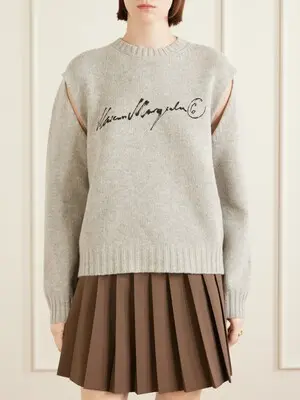 MAISON MARGIELA Logo-print Cut-out Wool-blend Sweater - Gray