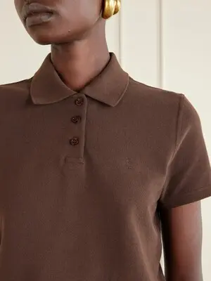 Saint Laurent Cassandre Embroidered Cropped Cotton-piqué Polo Shirt