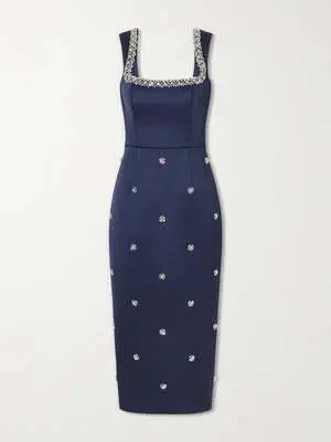 Rebecca Vallance Ayla Embellished Satin Midi Dress - Navy