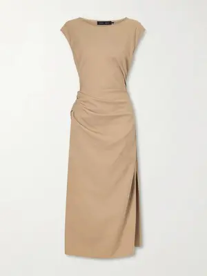 Proenza Schouler Katia Gathered Gabardine Midi Dress - Neutrals