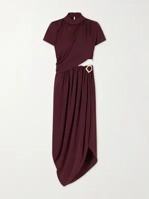 VIOLANTE NESSI Pagani Cutout Embellished Gathered Midi Dress - Plum