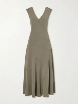 Proenza Schouler Romana Pleated Crepe Midi Dress - Brown